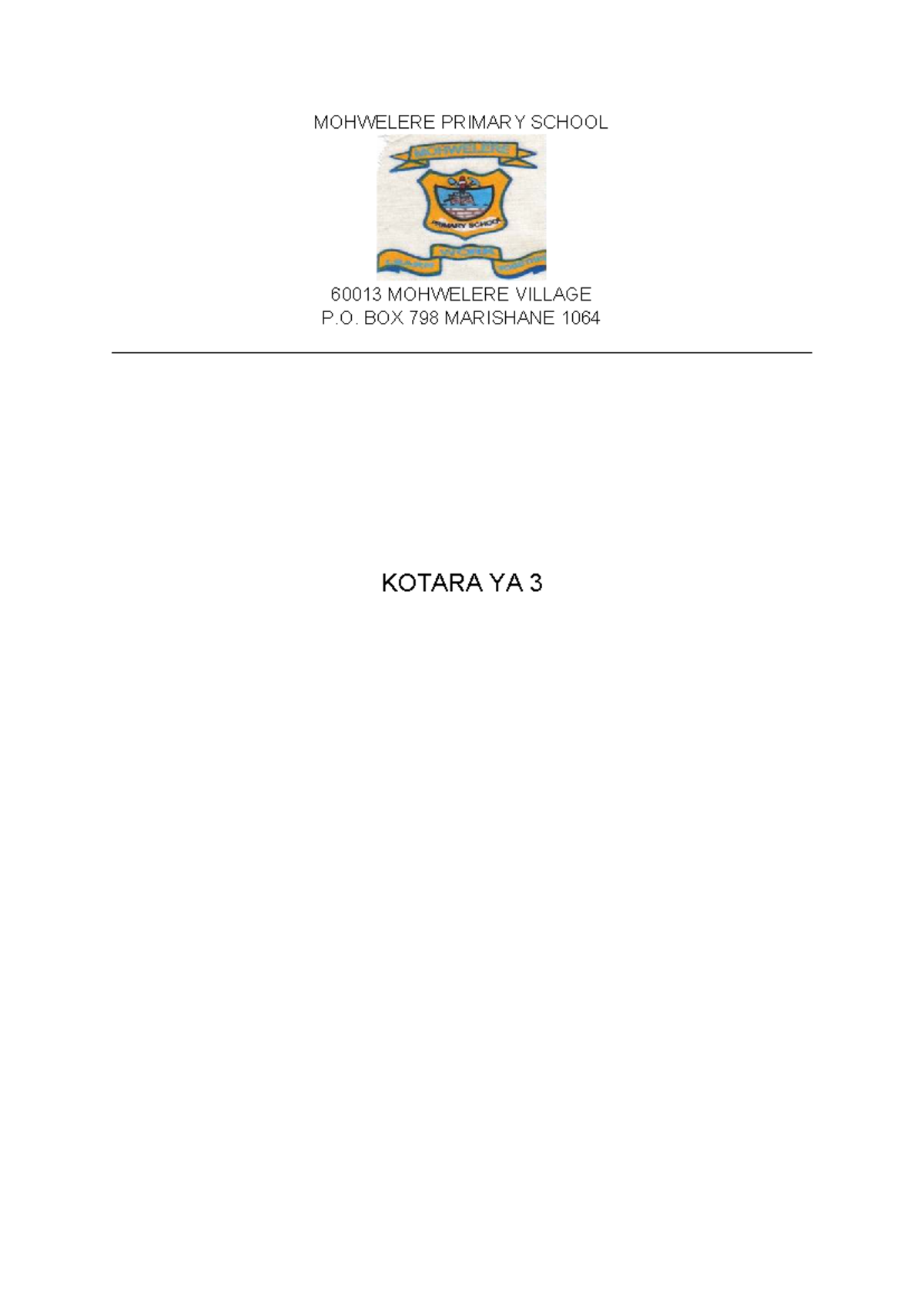 Dingwalo Term 3 - MOHWELERE Primary School Questions - Studocu