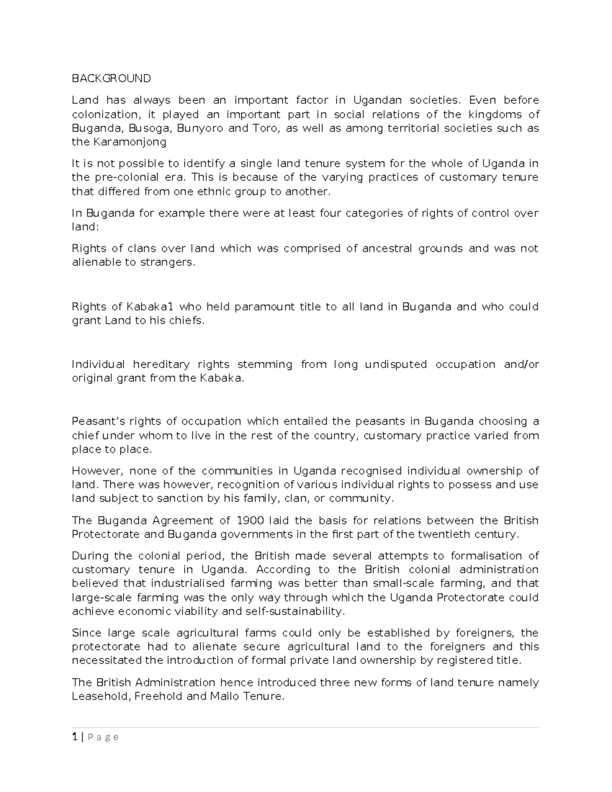 Analysis of the 1975 Land Reform Decree in Uganda's Context - Studocu