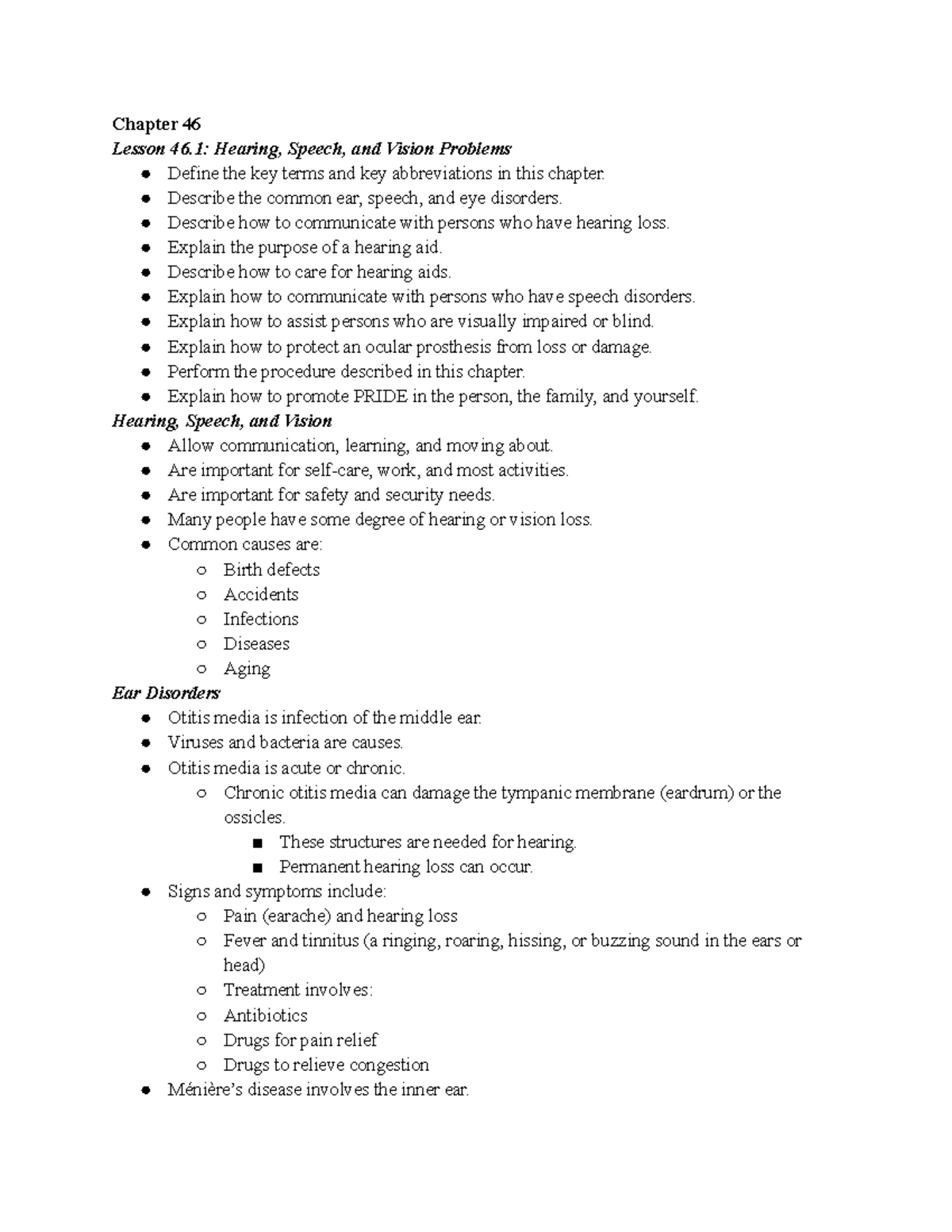 Chapter 46 CNA Notes to Study - Chapter 46 Lesson 46: Hearing, Speech ...