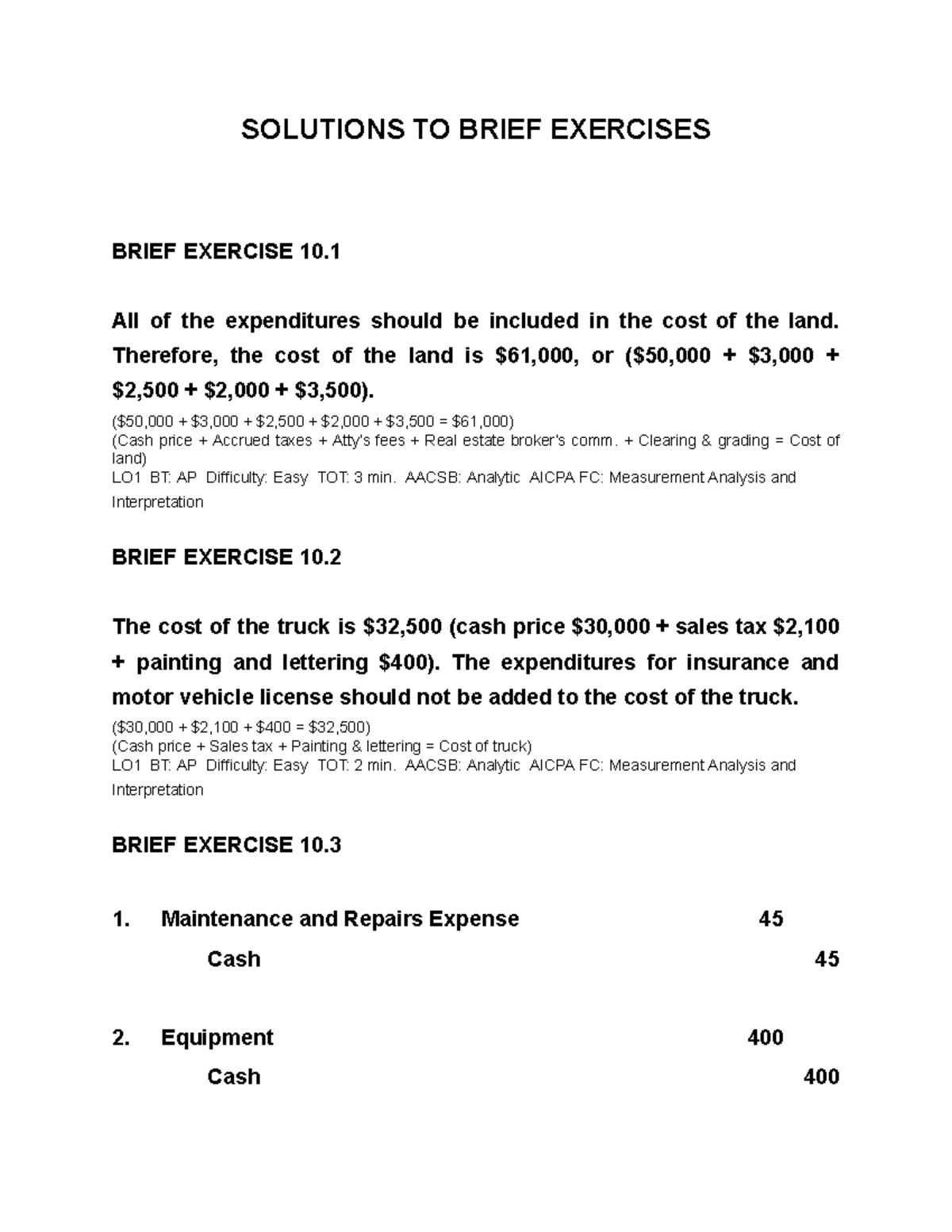 Brief Exercises Chapter 10 Solutions (ACCT 101) - Studocu