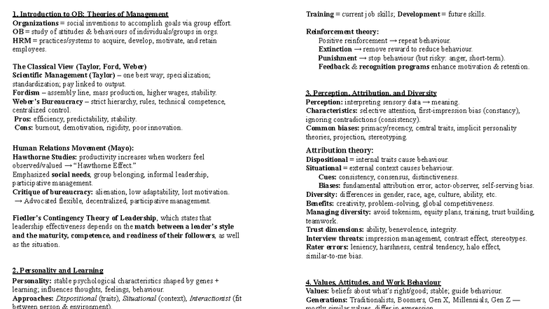 Organizational Behaviour Cheat Sheet: Theories & Concepts Overview ...