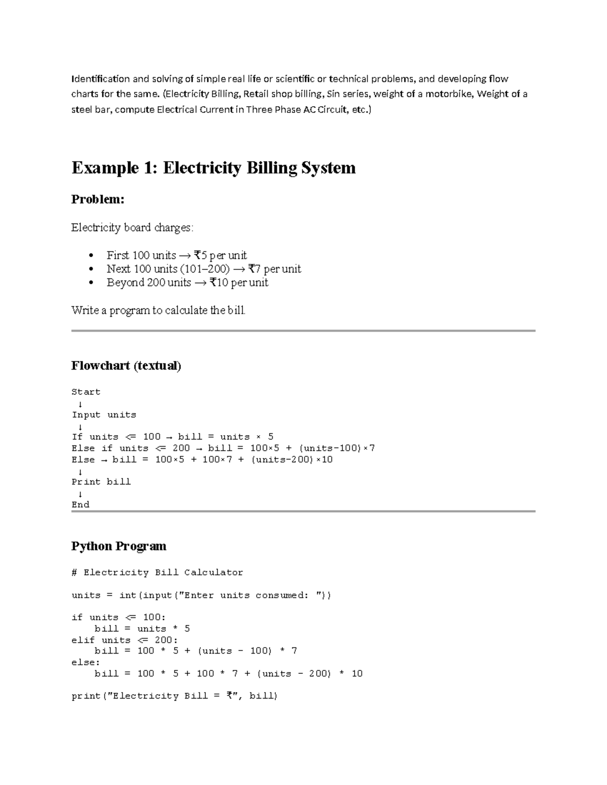 Identification & Solutions of Real-Life Problems (Electricity Billing ...