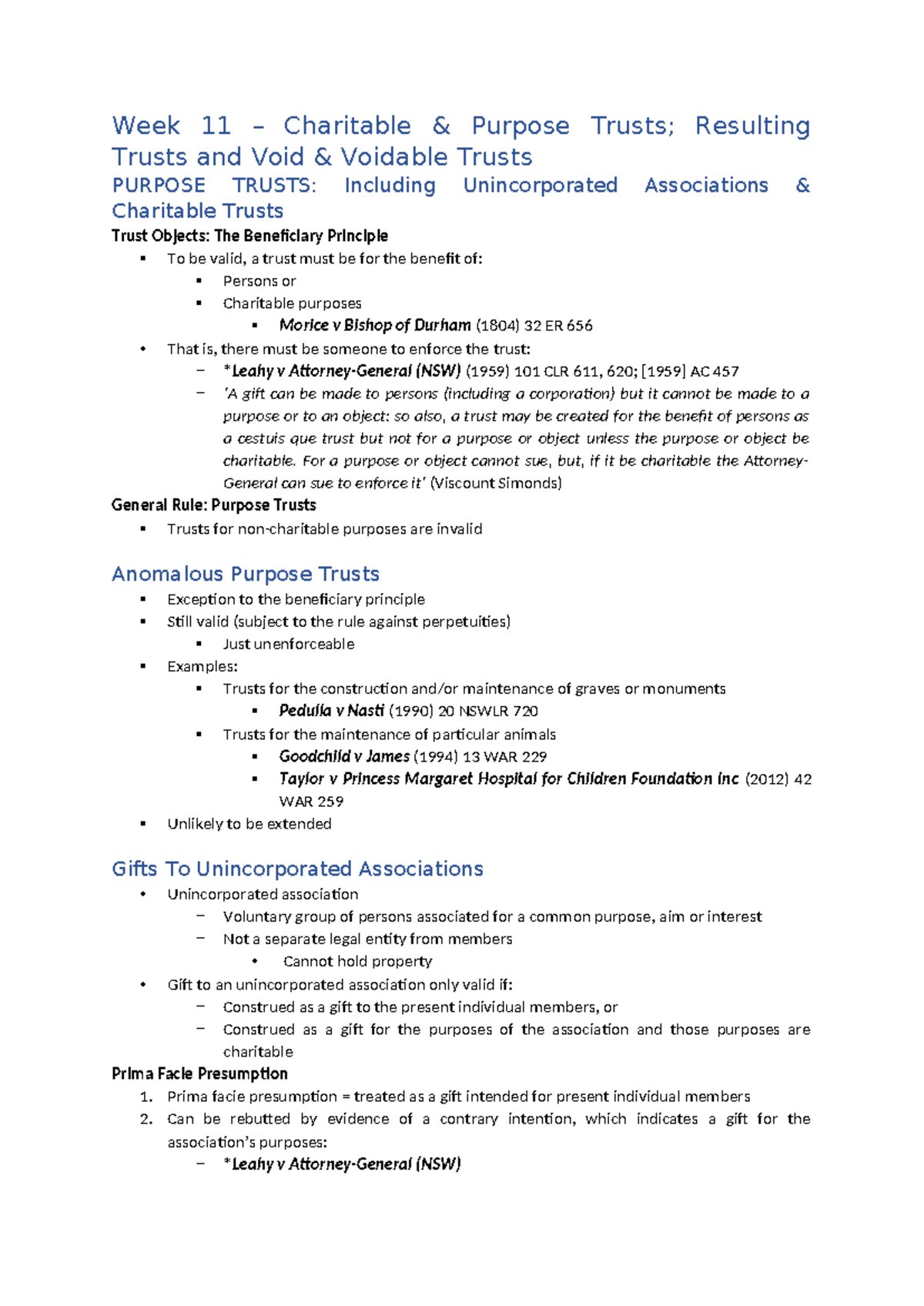 LLB205 Week 11 - Charitable Purpose Trusts & Voidable Trusts Overview ...