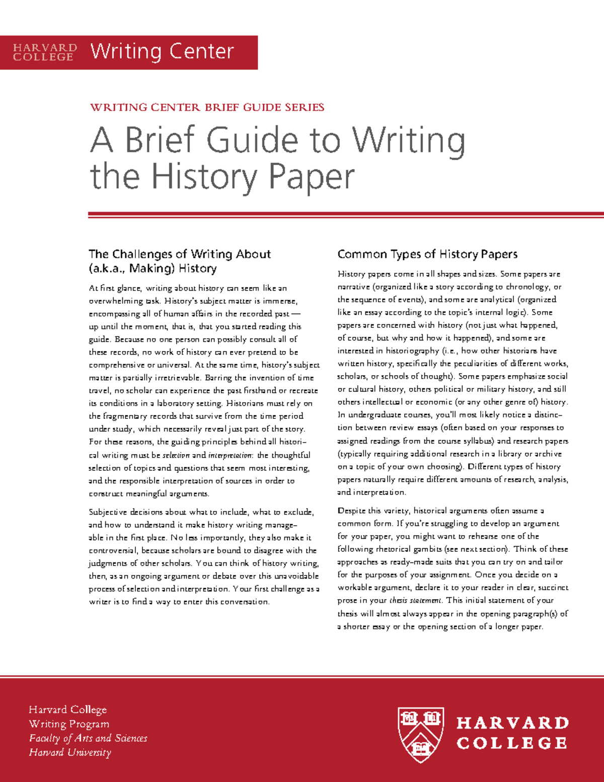 how to write a history paper - HARVARD COLLEGE Writing Center Harvard ...