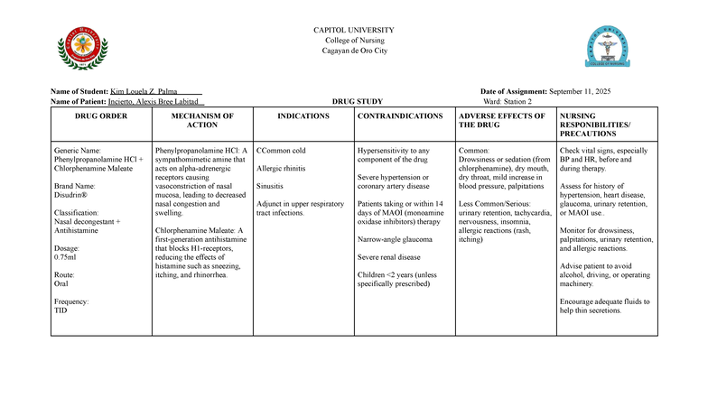 CAPITOL UNIVERSITY Nursing Drug Study: Phenylpropanolamine ...