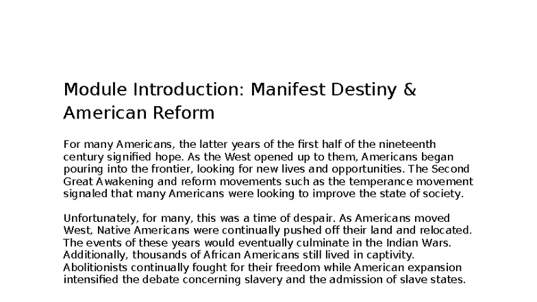 Manifest Destiny and American Reform Movements (Including Native Issues ...