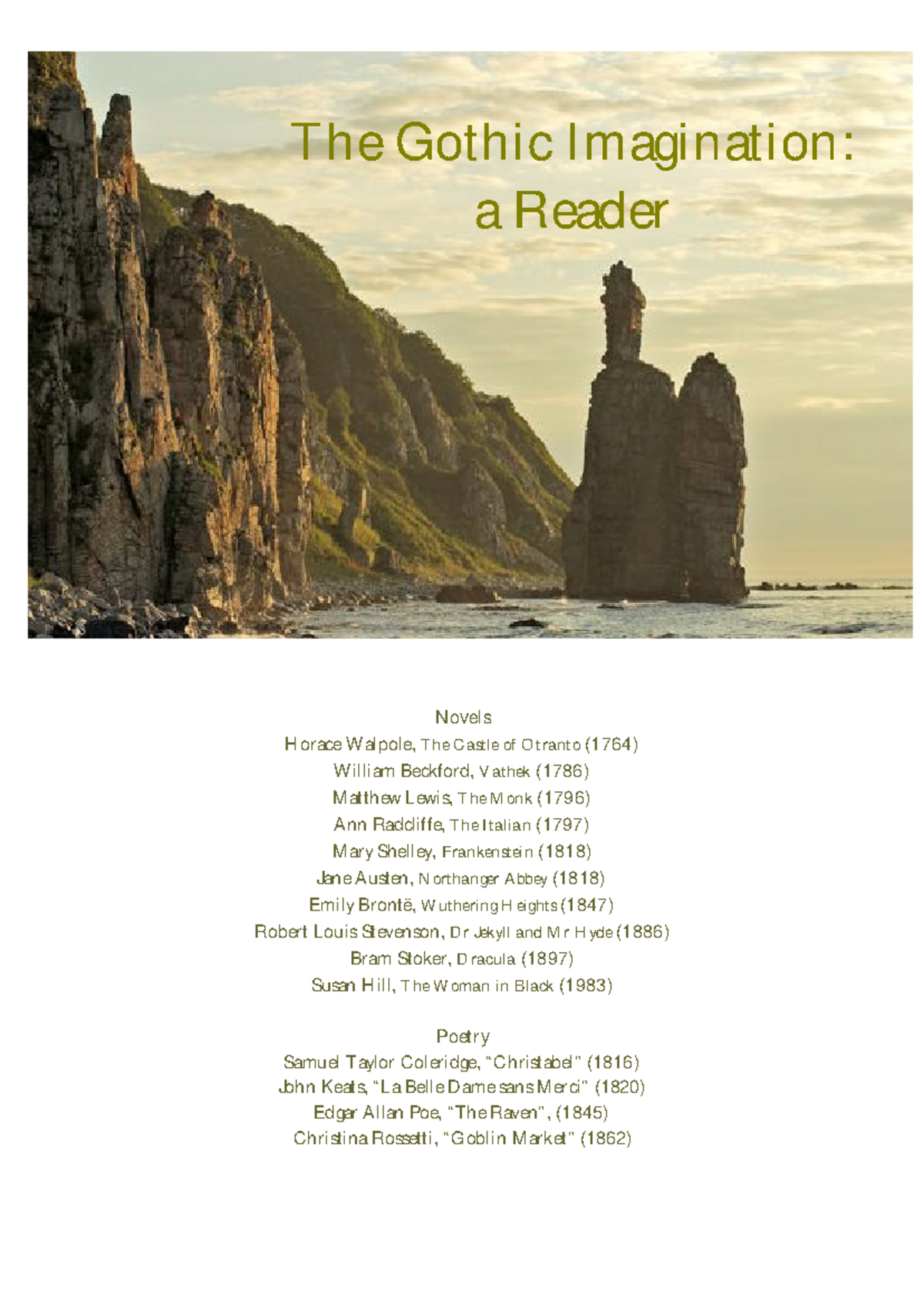 Gothic Literature Extracts: Key Novels & Poems (ENG 201) - Studocu