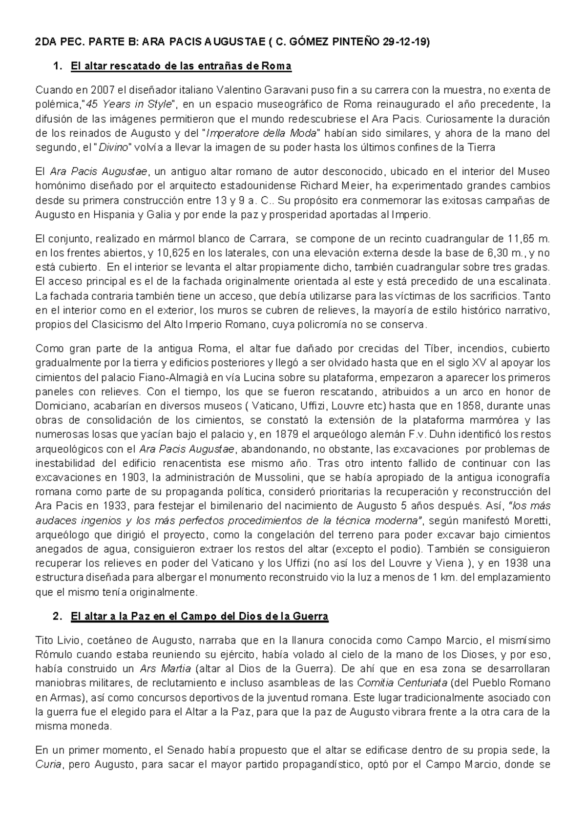 ARA PACIS AUGUSTAE: Historia y Significado (2DA PEC. PARTE B) - Studocu