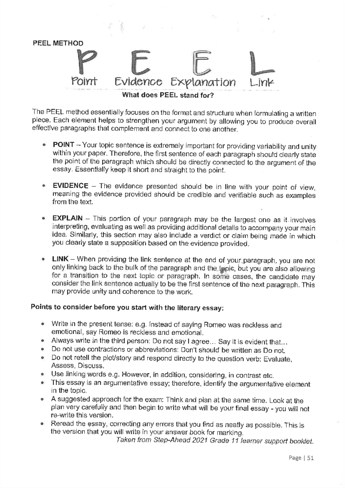 PEEL Method for Literature Essays: Structure & Style Guide - Studocu