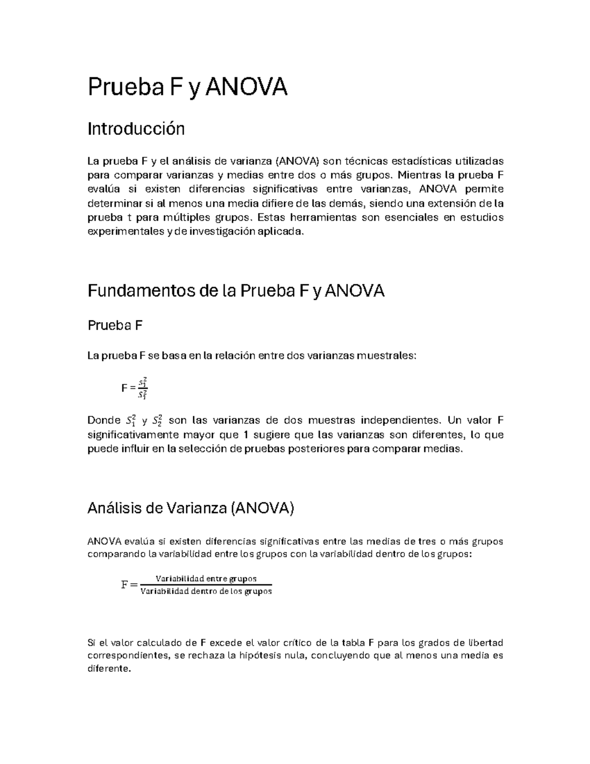 Inferencia Estadística: Prueba F y ANOVA (Curso 2) - Studocu