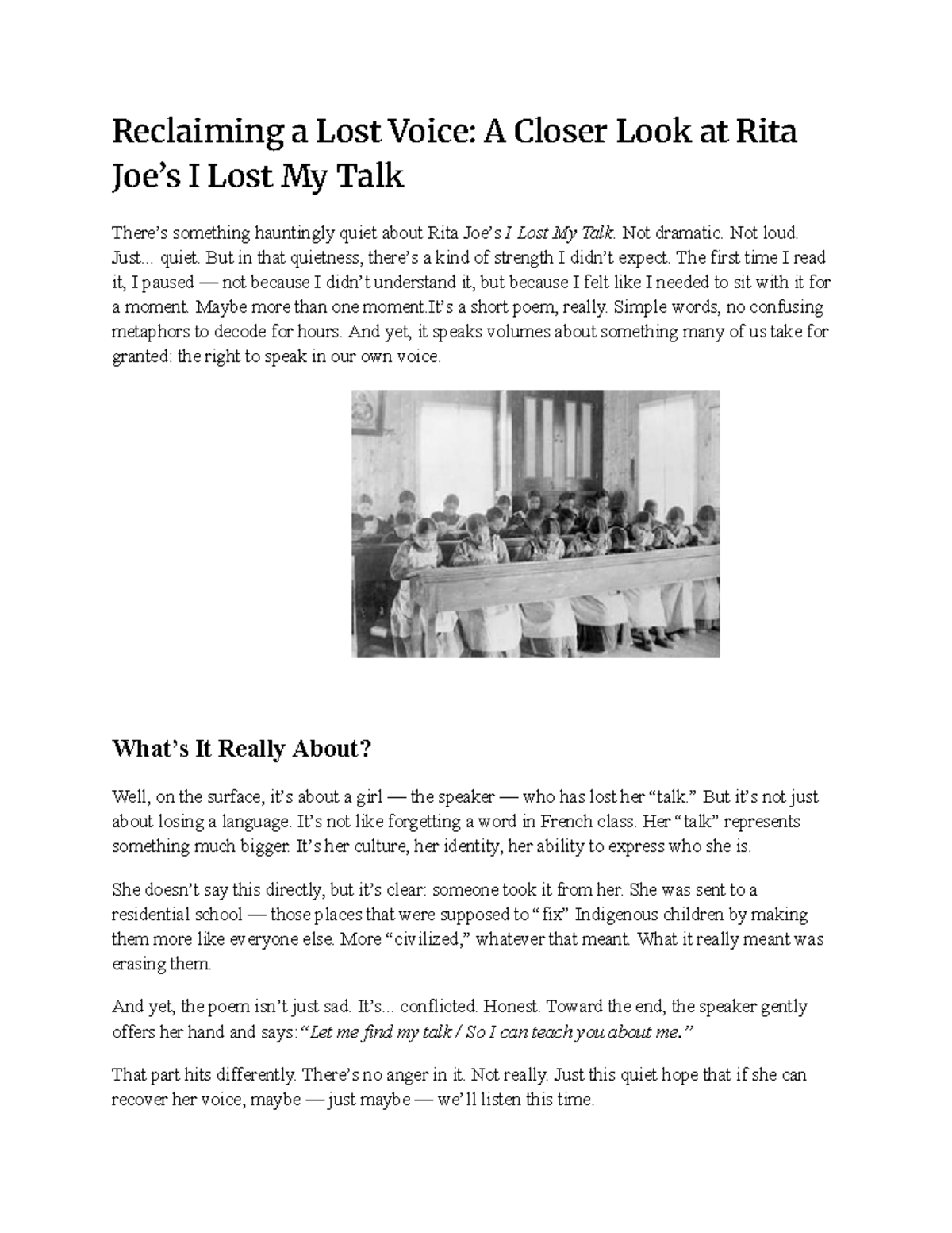 LOST MY TALK: Analyzing Rita Joe's Poem on Voice and Identity - Studocu