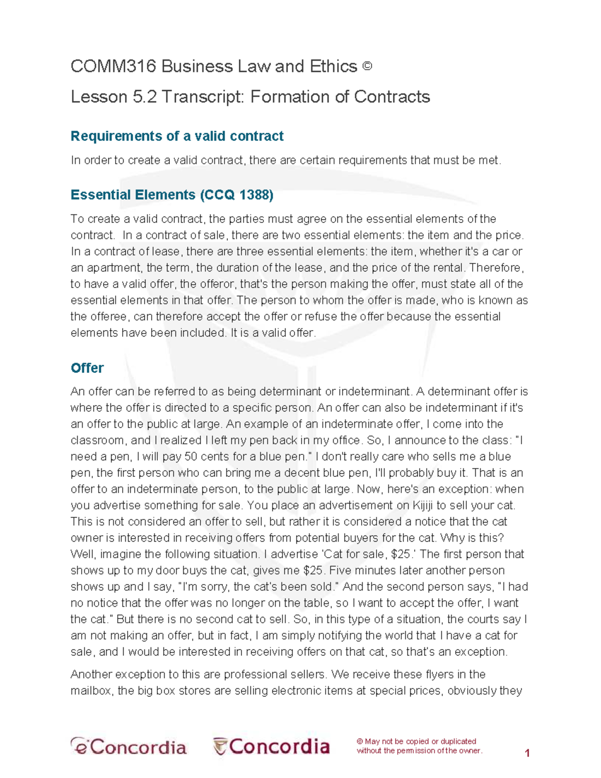 COMM316 Business Law & Ethics L5.2: Contract Formation Essentials - Studocu