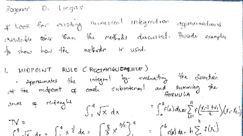 Numerical Integration Methods: Approximation Techniques (MIOPONT) - Studocu