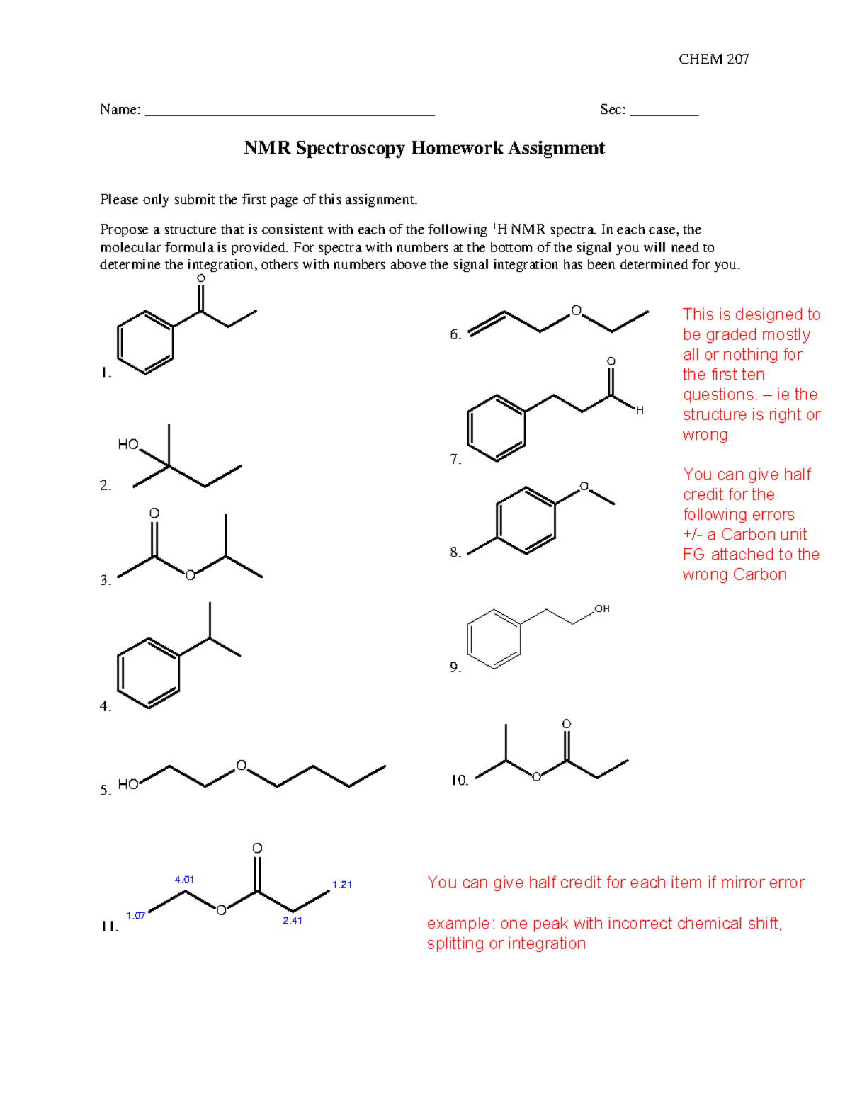 NMR Spectroscopy HW Answer Key - Lab Assignment - Studocu