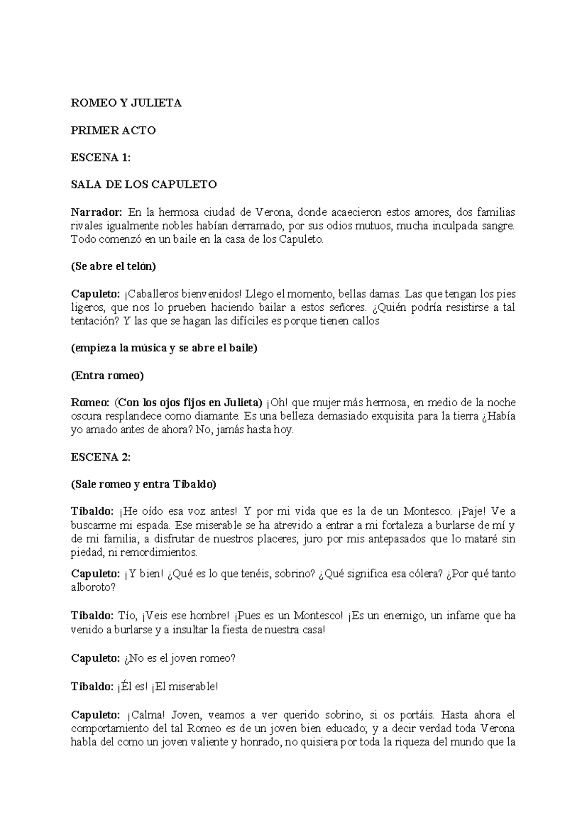ROMEO Y JULIETA: ANÁLISIS DEL PRIMER ACTO Y ESCENAS CLAVE - Studocu