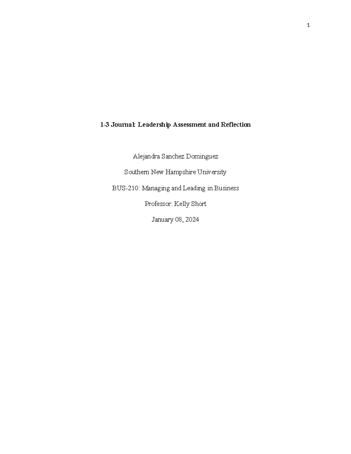 1-3 Journal Reflection on Leadership Assessment for BUS-210 - Studocu