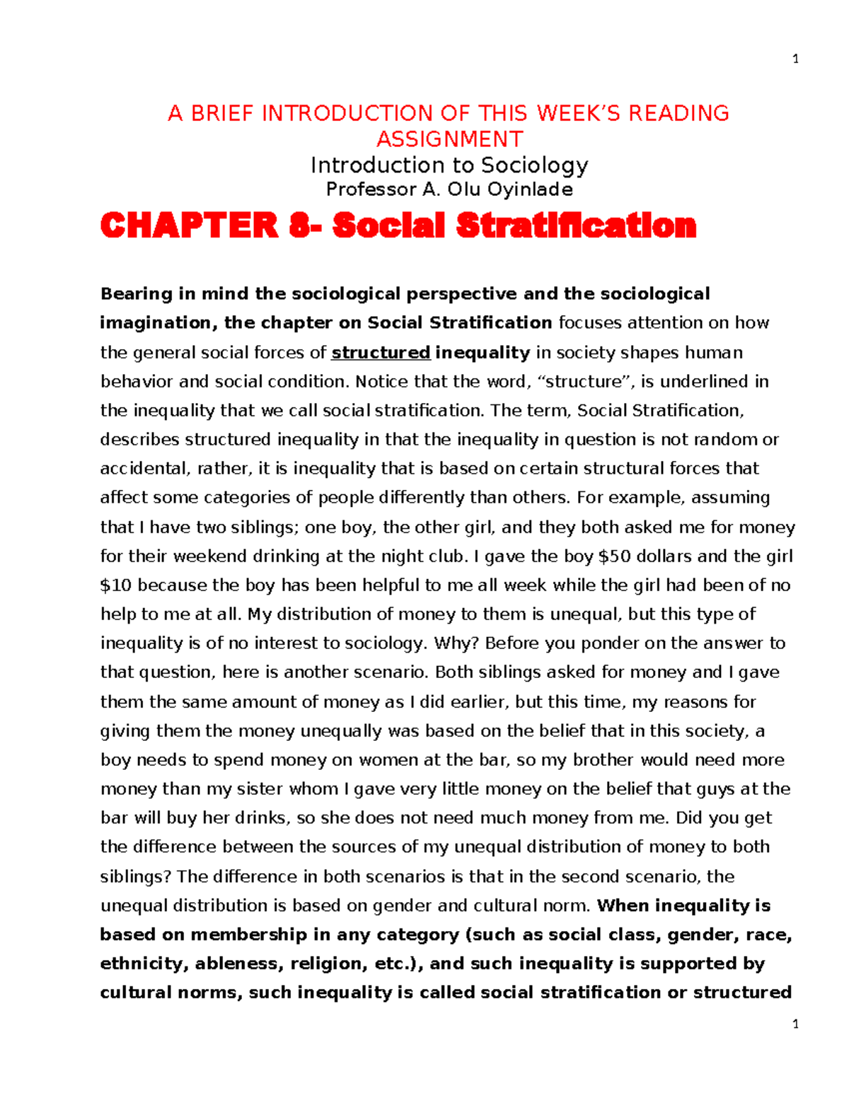 Sociology 101: Chapter 8 - Understanding Social Stratification and ...
