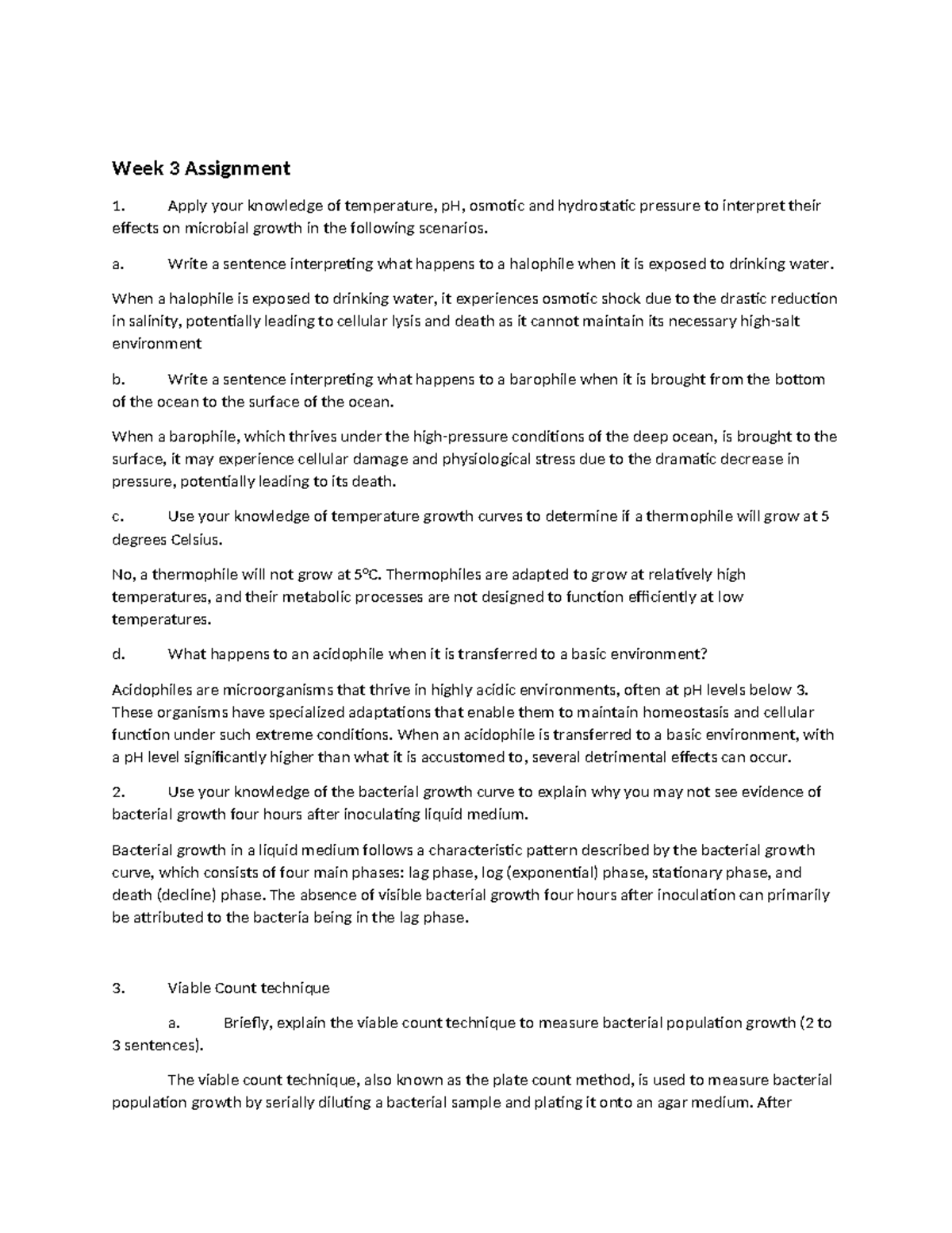 Microbiology 101: Week 3 Assignment on Microbial Growth Factors - Studocu