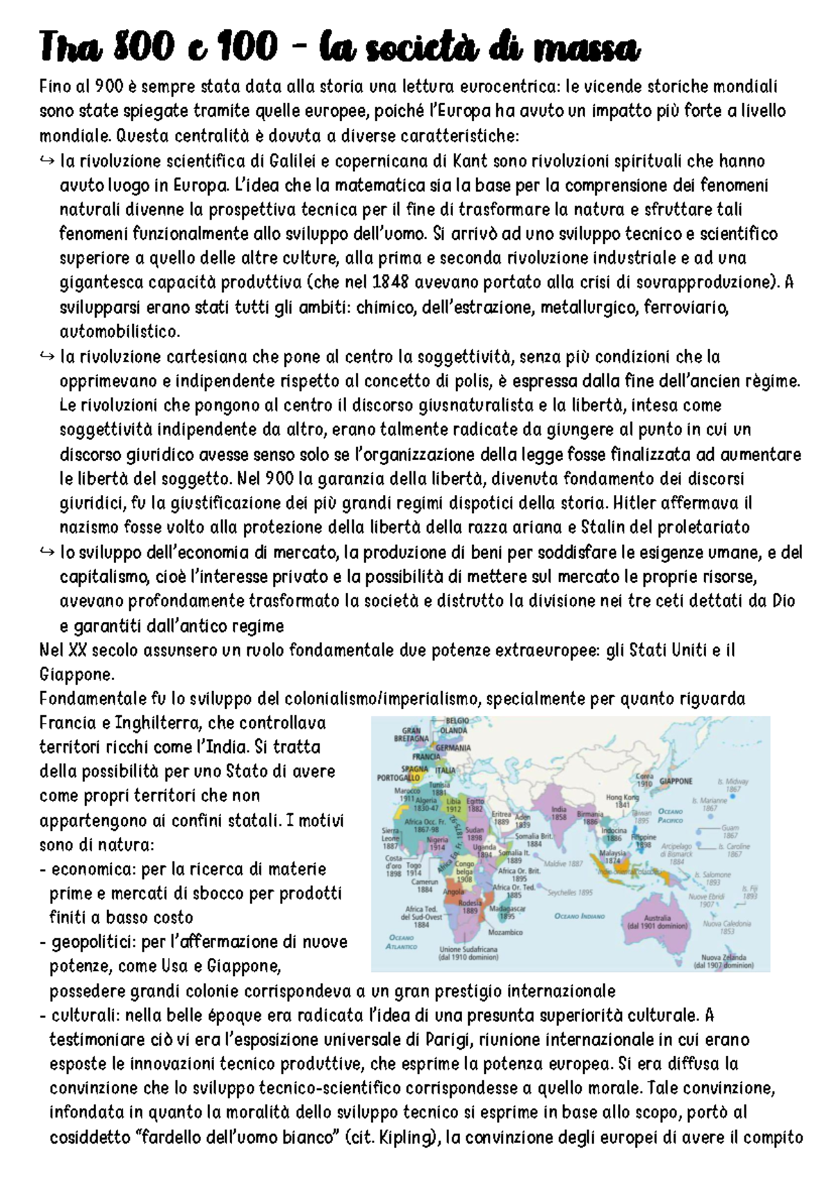 Tra 800 e 900: Appunti sulla Società di Massa e Belle Époque - Studocu