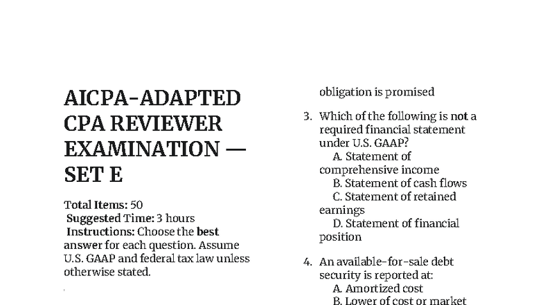 Lecpa Reviewe (97) - AICPA-ADAPTED CPA REVIEWER EXAMINATION — SET E ...
