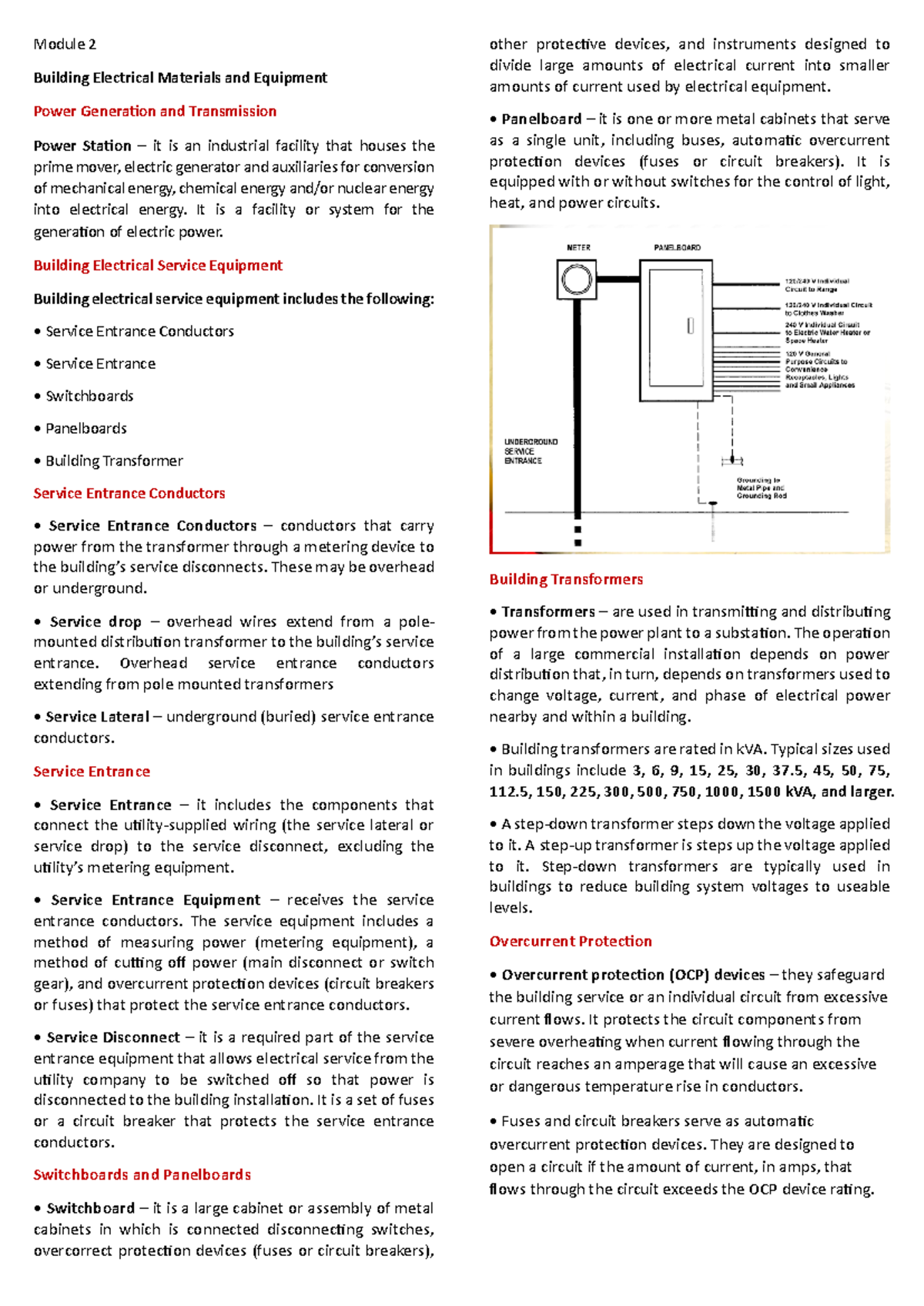 Utilities 1 - Module 2: Electrical Materials & Equipment Overview - Studocu