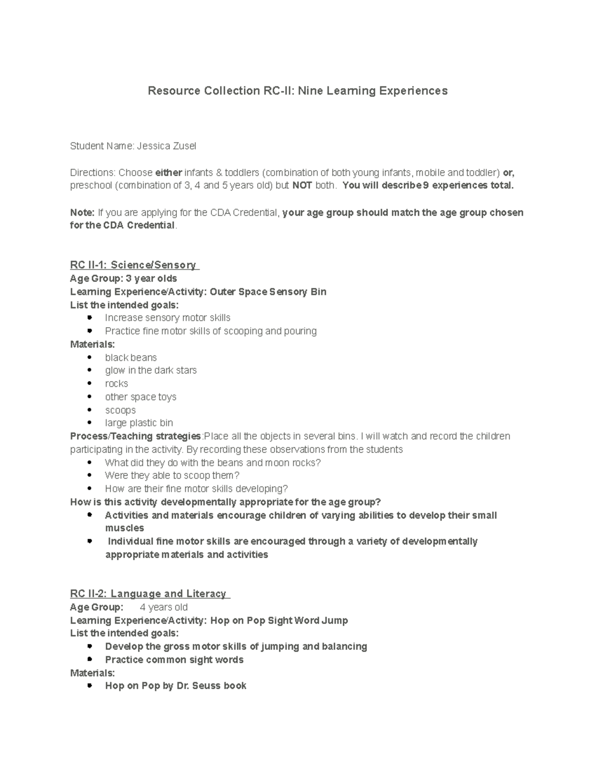 Jzusel.Resource Collection Nine Learning Experiences - Resource Collection RC-II: Nine Learning ...