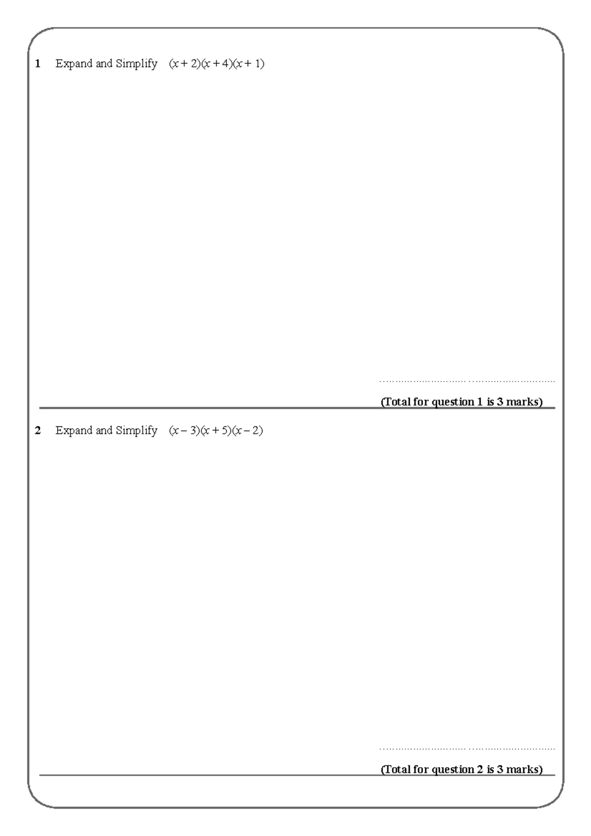 6 Expand and Simplify Triple Brackets - Math Exercises - Studocu