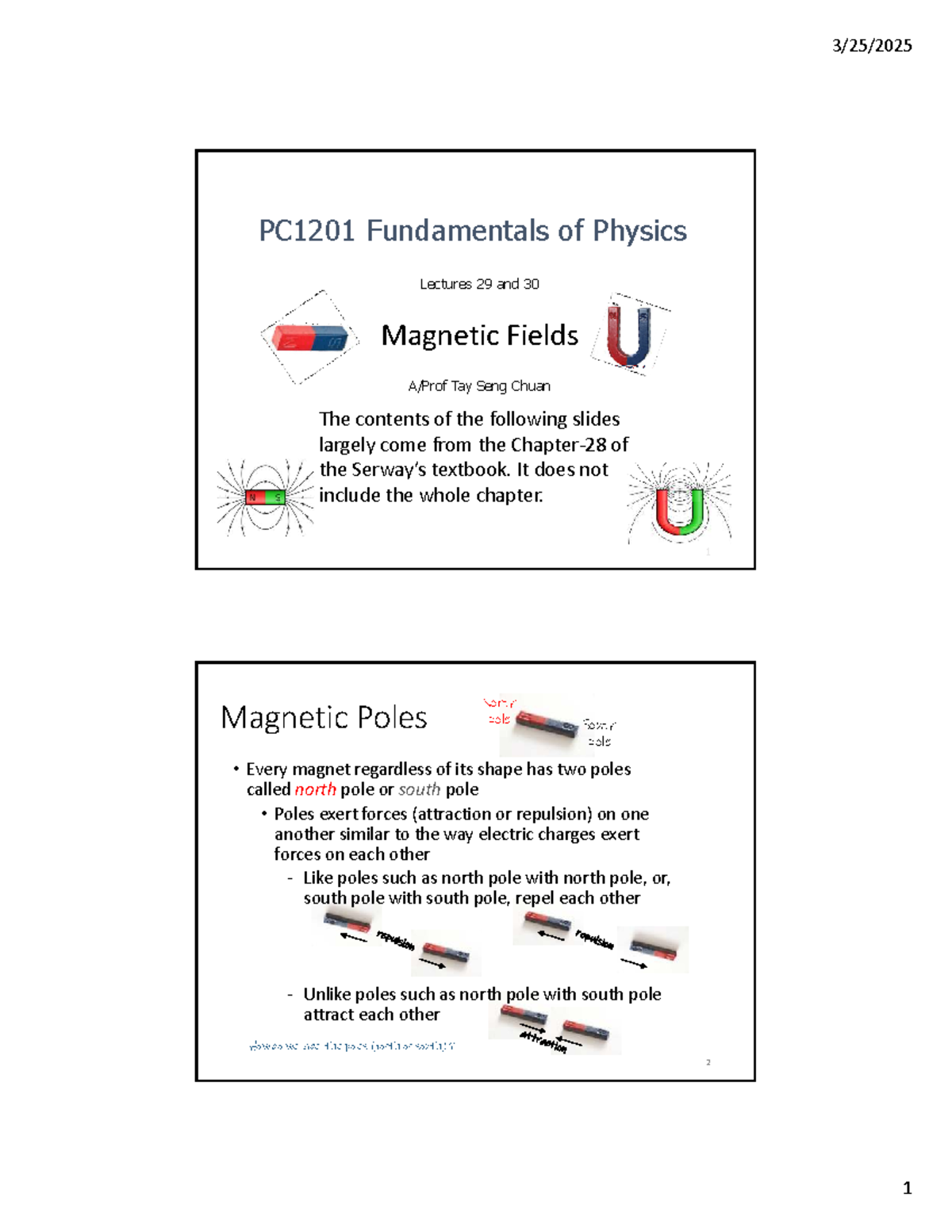 PC1201 Fundamentals of Physics: Magnetic Fields Lecture Notes - Studocu