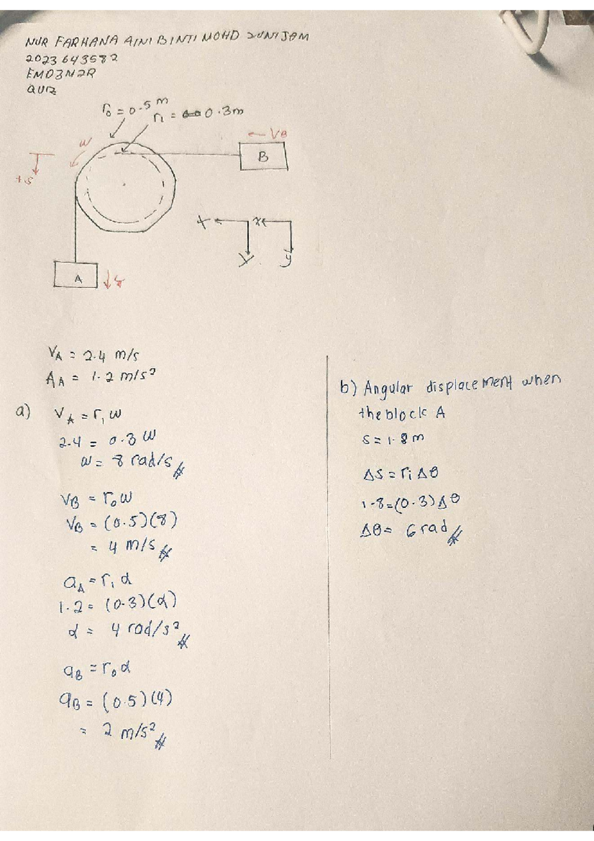 EMD3M2R Quiz 2023: Angular Displacement and Motion Analysis - Studocu