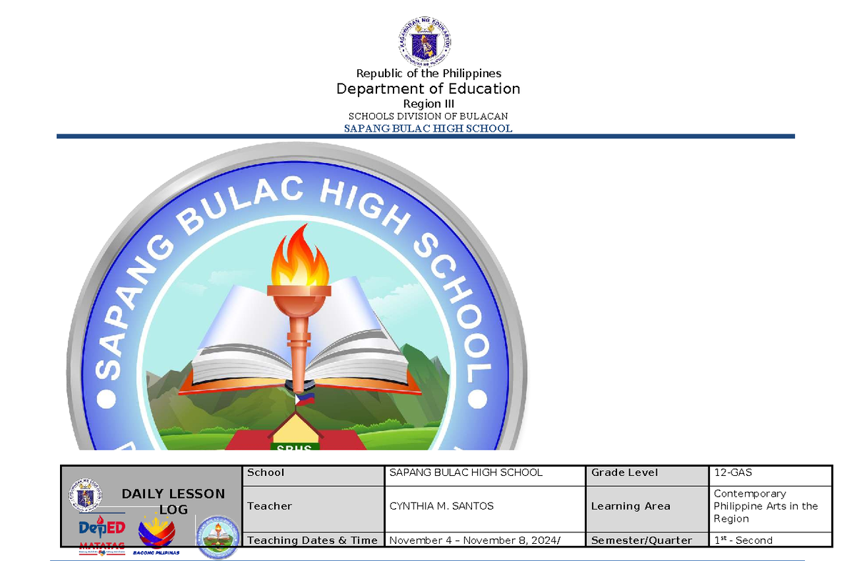CPAR Daily Lesson Log (Grade Level: 10) Nov 4-8, 2024 - Studocu