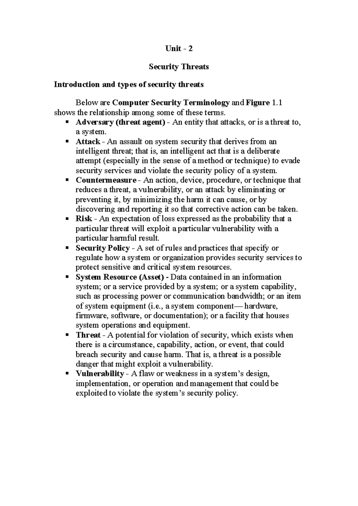Unit 2: Overview of Security Threats and Cyber Attack Types - Studocu
