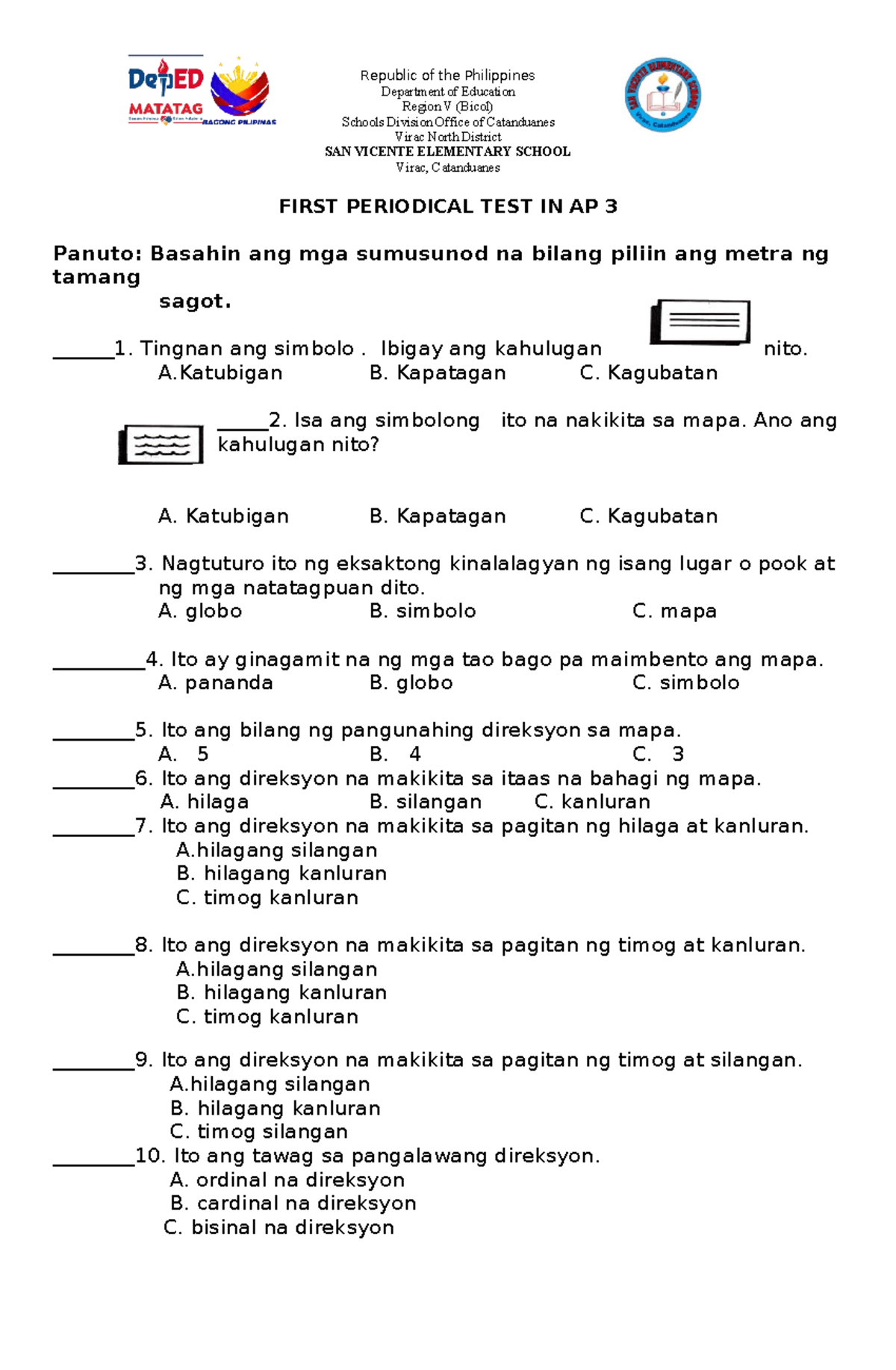 1ST Periodical TEST- AP - Republic of the Philippines Department of ...
