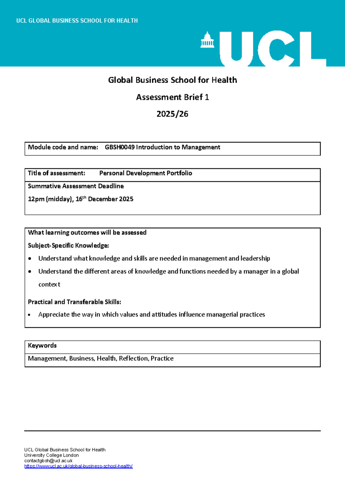 Reflective Portfolio Assessment Brief 1 for GBSH0049 - Studocu
