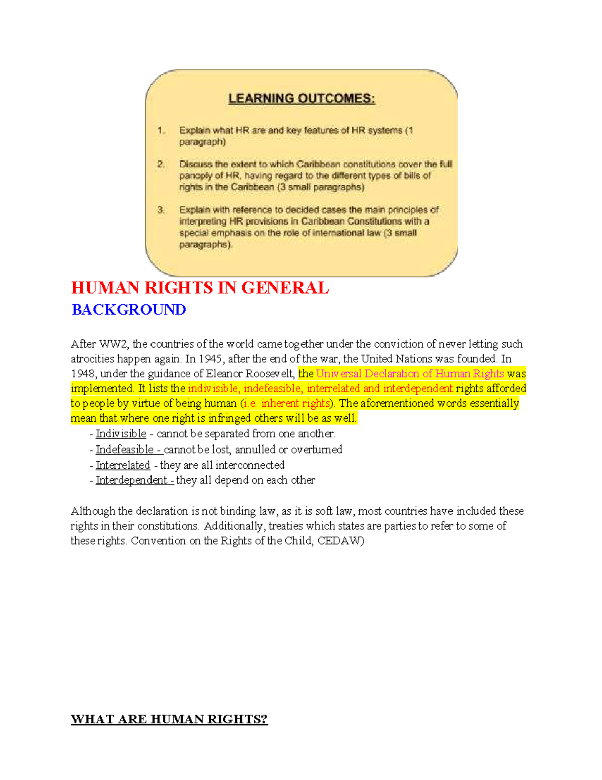HUMAN RIGHTS: A Comprehensive Overview (W1 - Intro TO CCHR) - Studocu