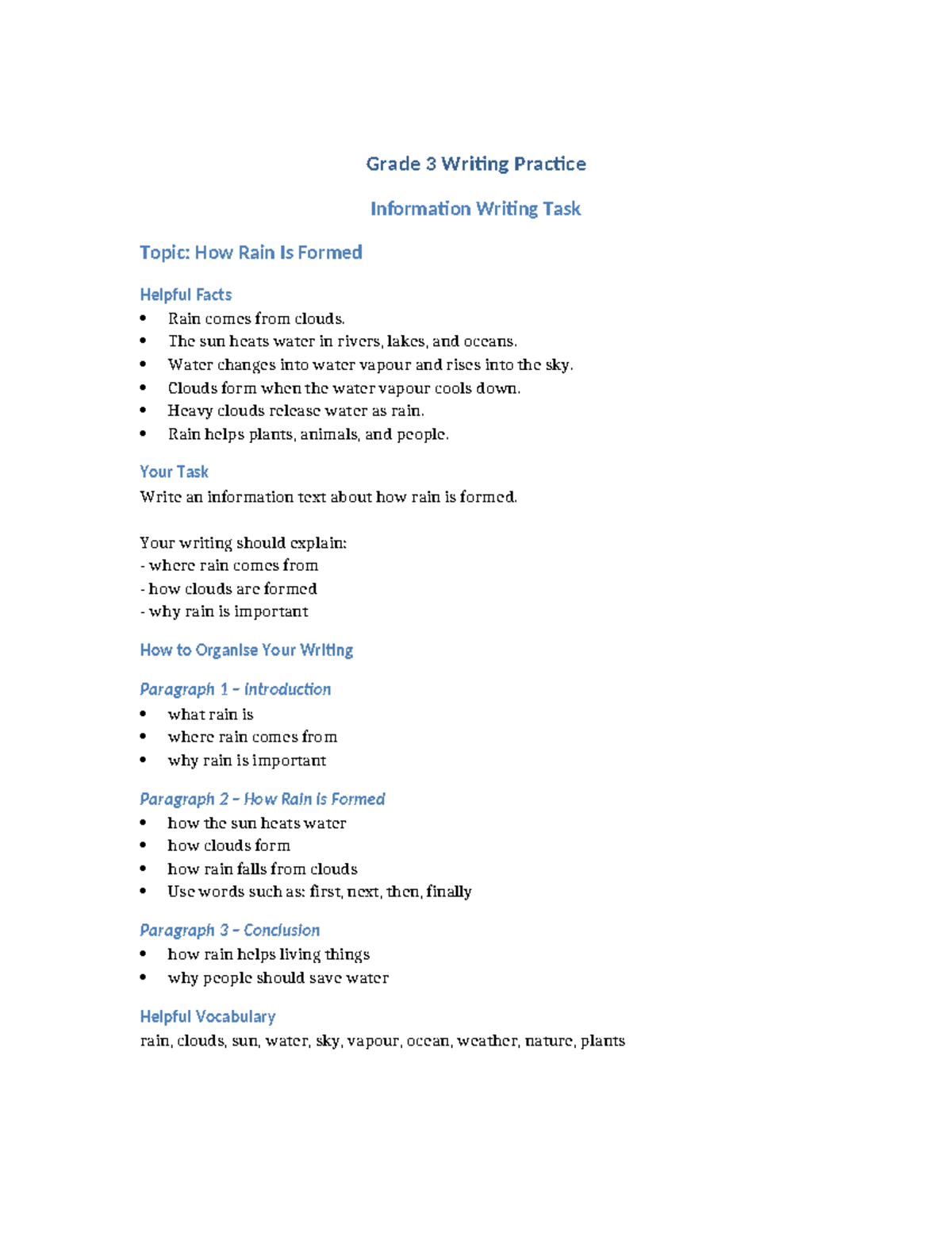 Grade 3 Writing Practice: How Rain Is Formed Essay Notes - Studocu