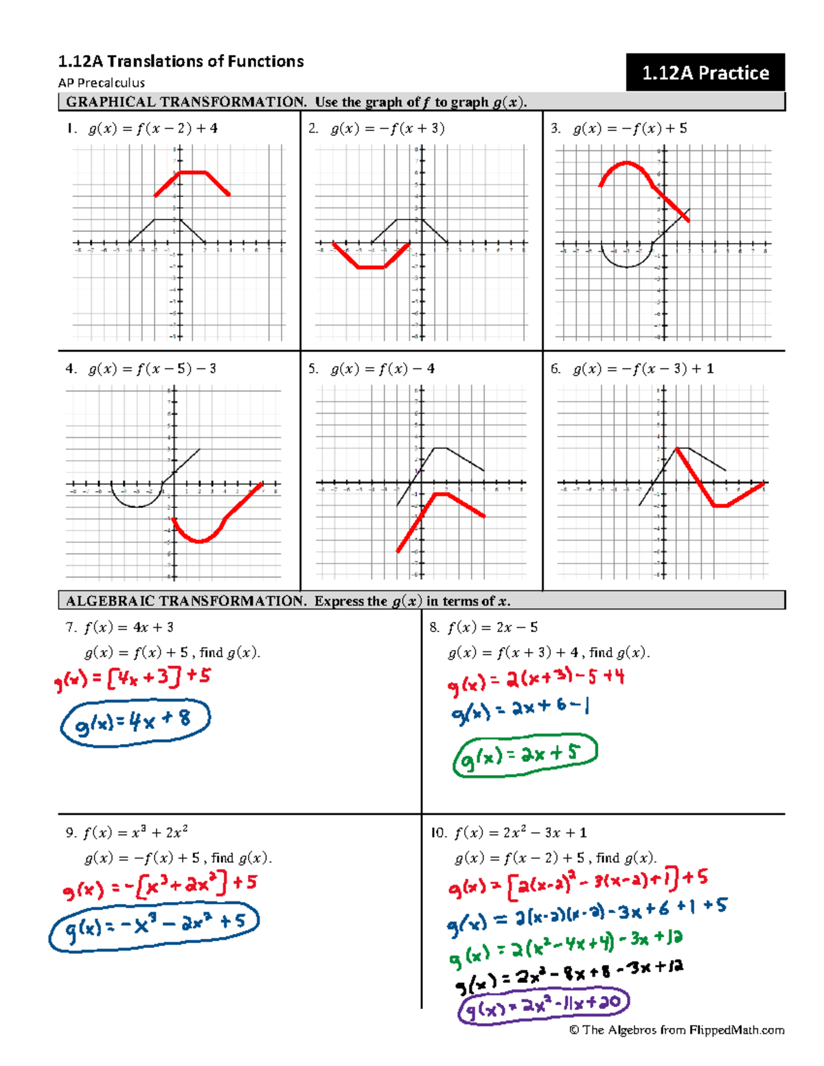 AP Precalculus Homework: Translations of Functions 2A Guide - Studocu