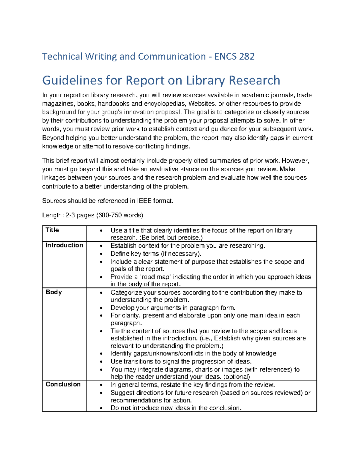 ENCS 282 Report: Guidelines for Library Research Analysis - Studocu