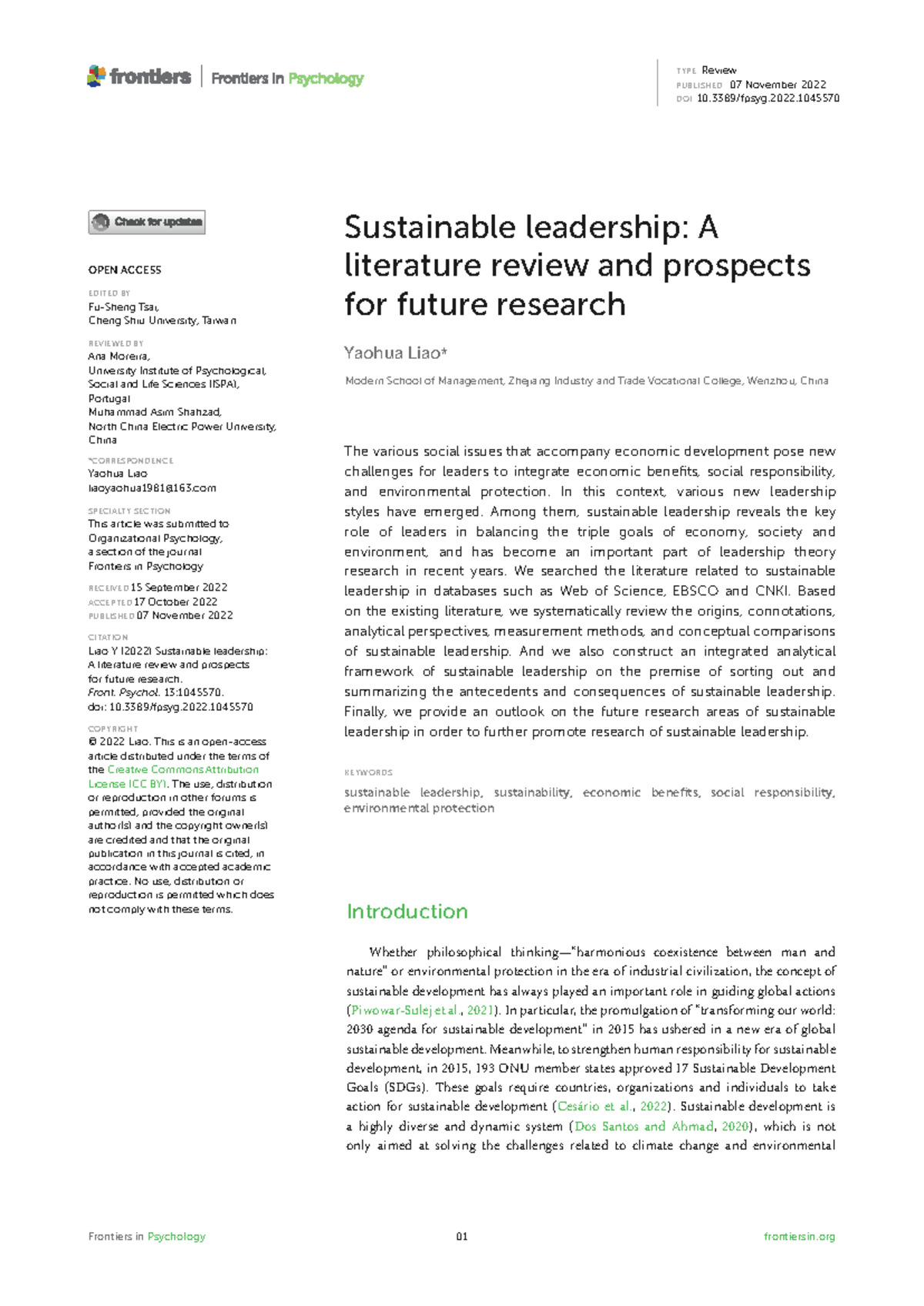 Sustainable Leadership: A Comprehensive Literature Review and Future ...