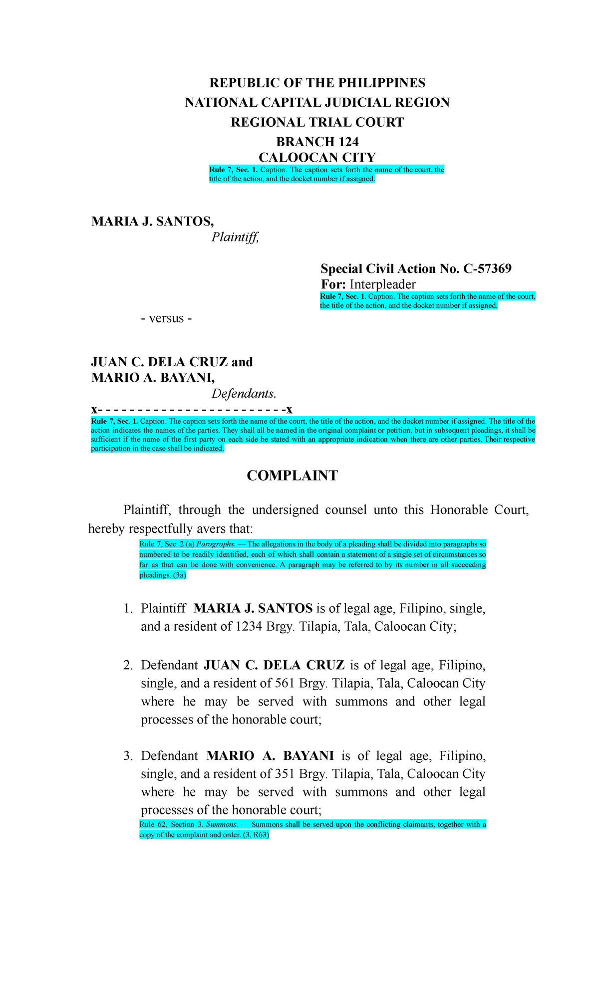 Group 1 Rule 62 Interpleader Case: Maria J. Santos vs. Juan C. Dela ...