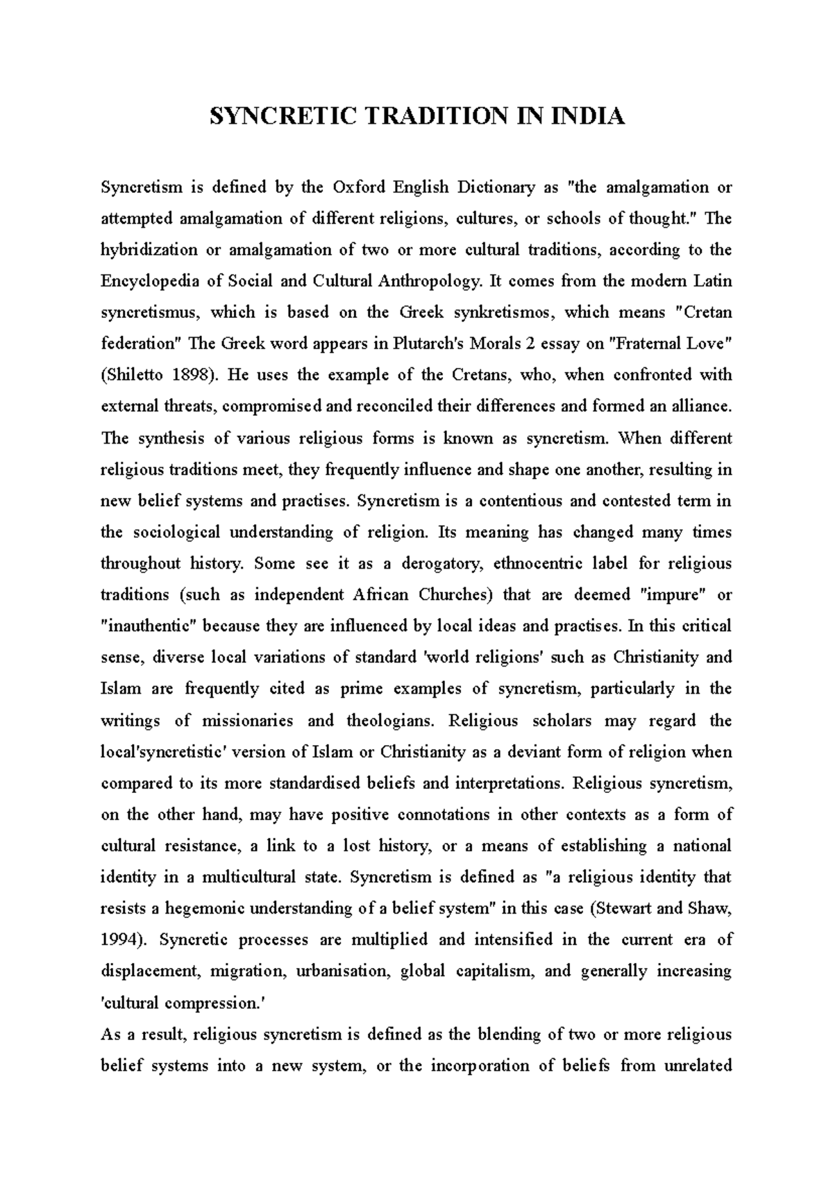 Syncretic Tradition IN India - SYNCRETIC TRADITION IN INDIA Syncretism ...