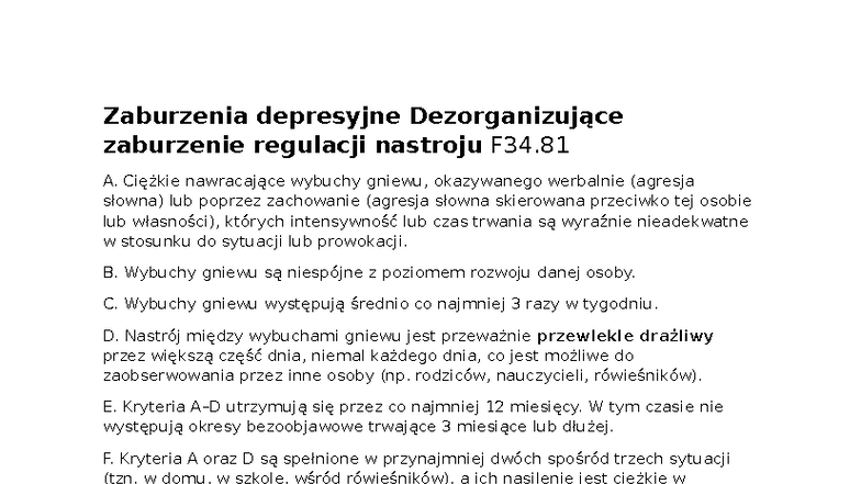 Kryteria depresji według DSM-5: F34.81, F32.5, F33.42 - Studocu