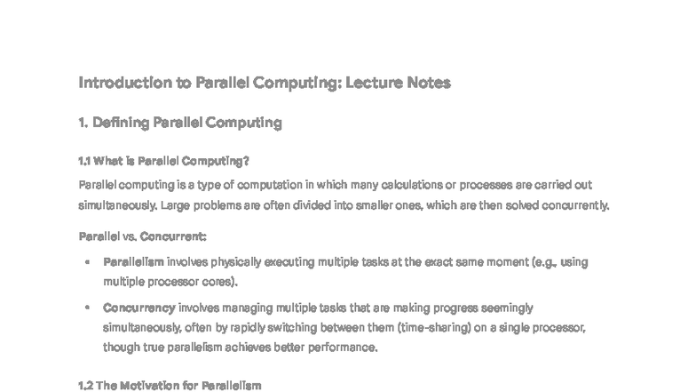 Parallel Programming SE-ui: Lecture Notes on Parallel Computing ...