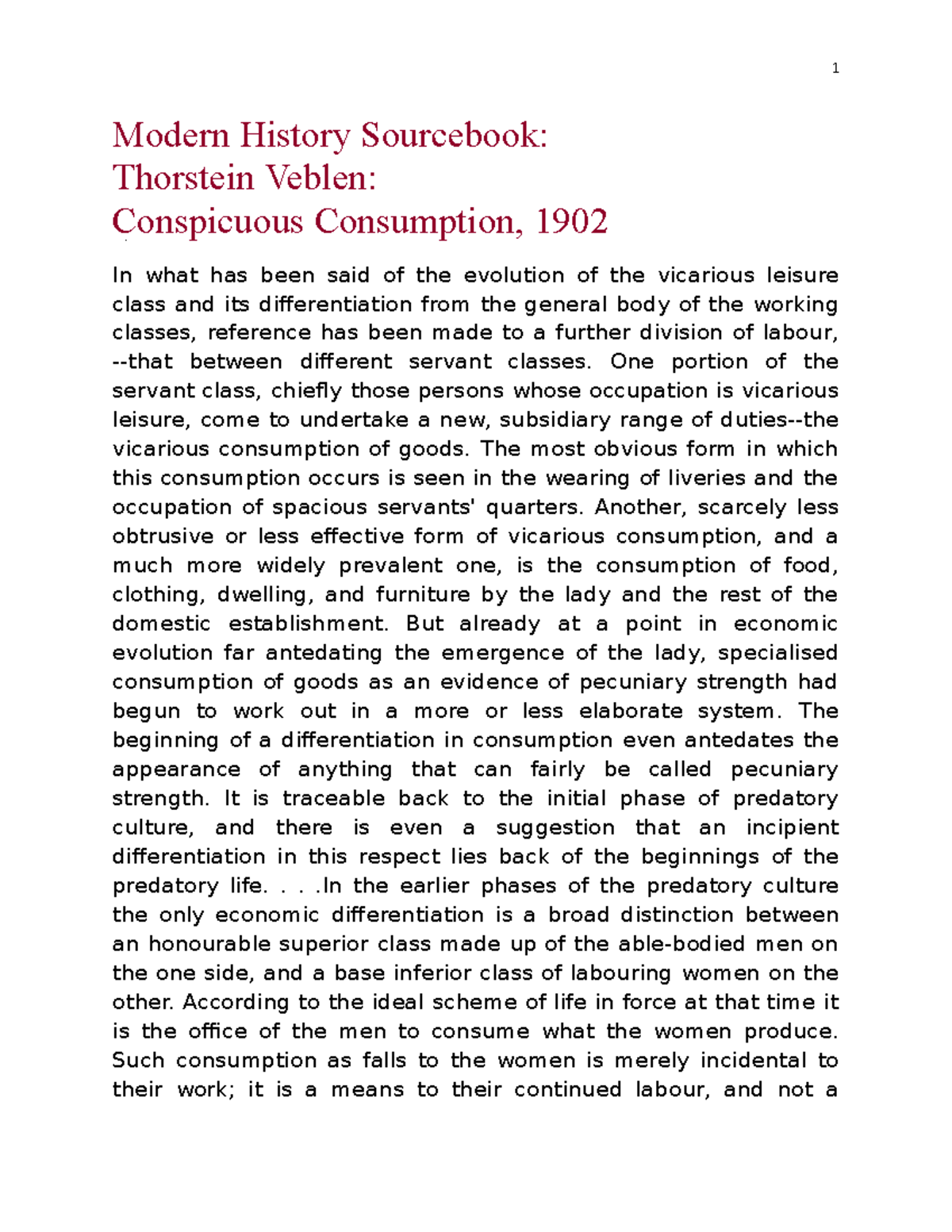 Modern History Sourcebook - Modern History Sourcebook: Thorstein Veblen ...