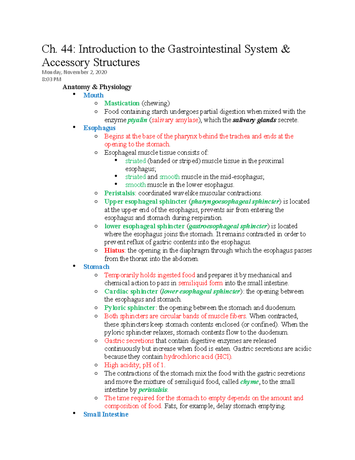 Anatomy & Physiology: Ch. 44 Gastrointestinal System Overview - Studocu