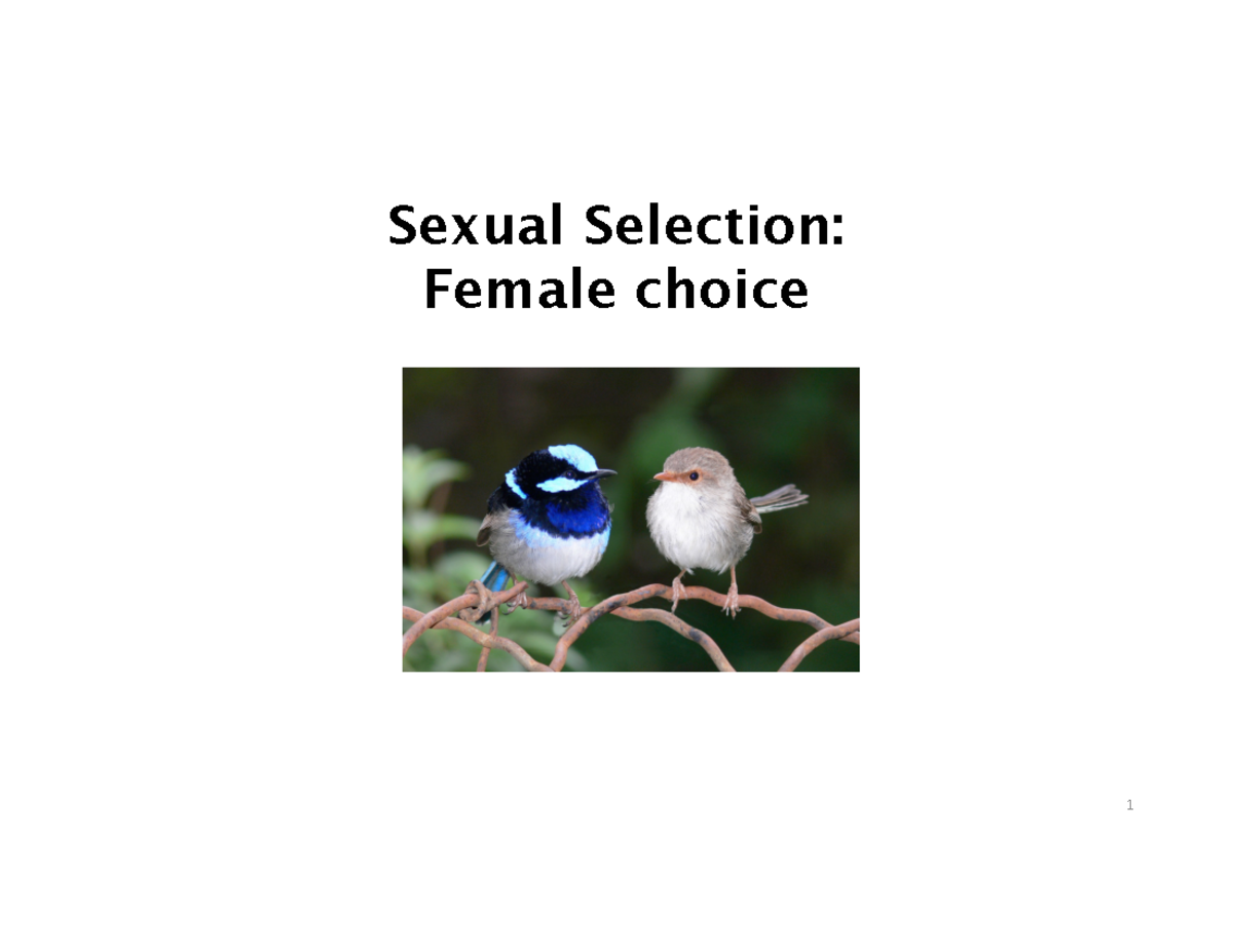 37 38p Female Choice - unit 3 slides - Sexual Selection: Female choice ...