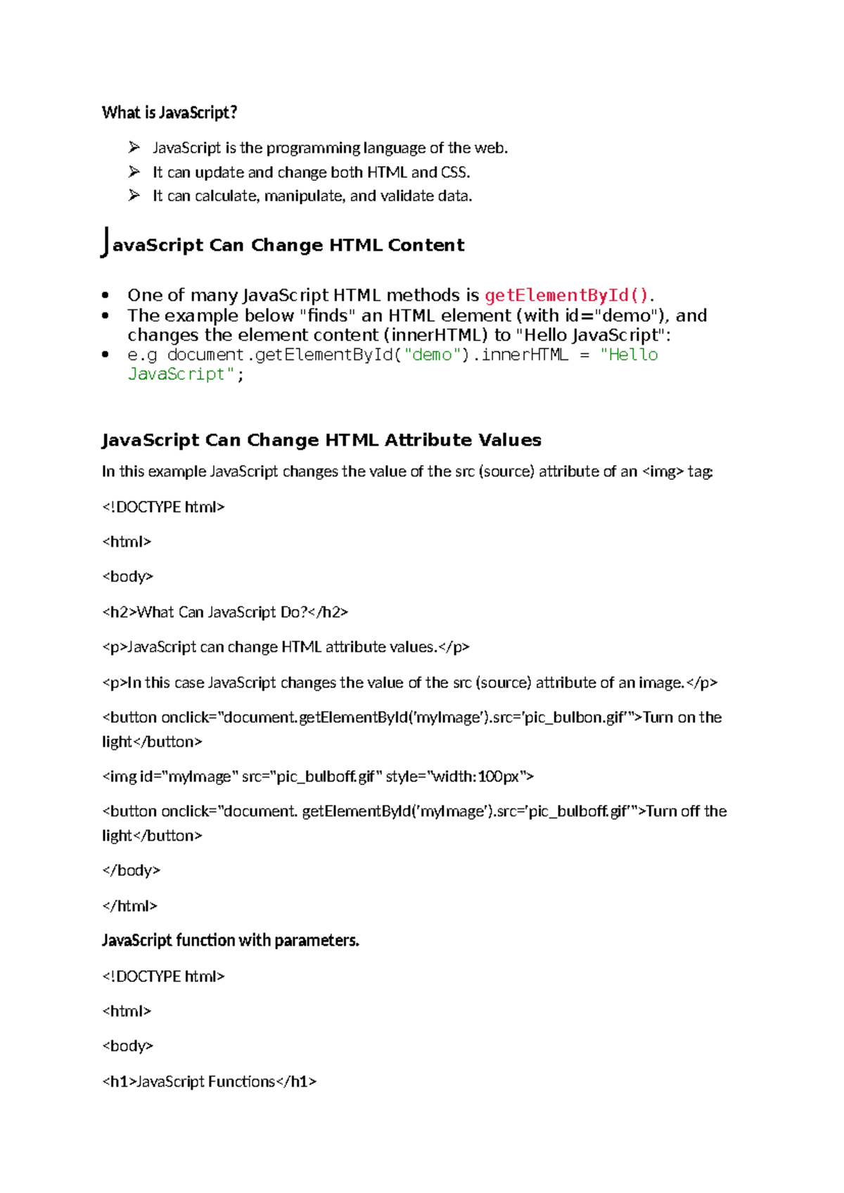 JavaScript Notes: Understanding Web Programming Basics - Studocu
