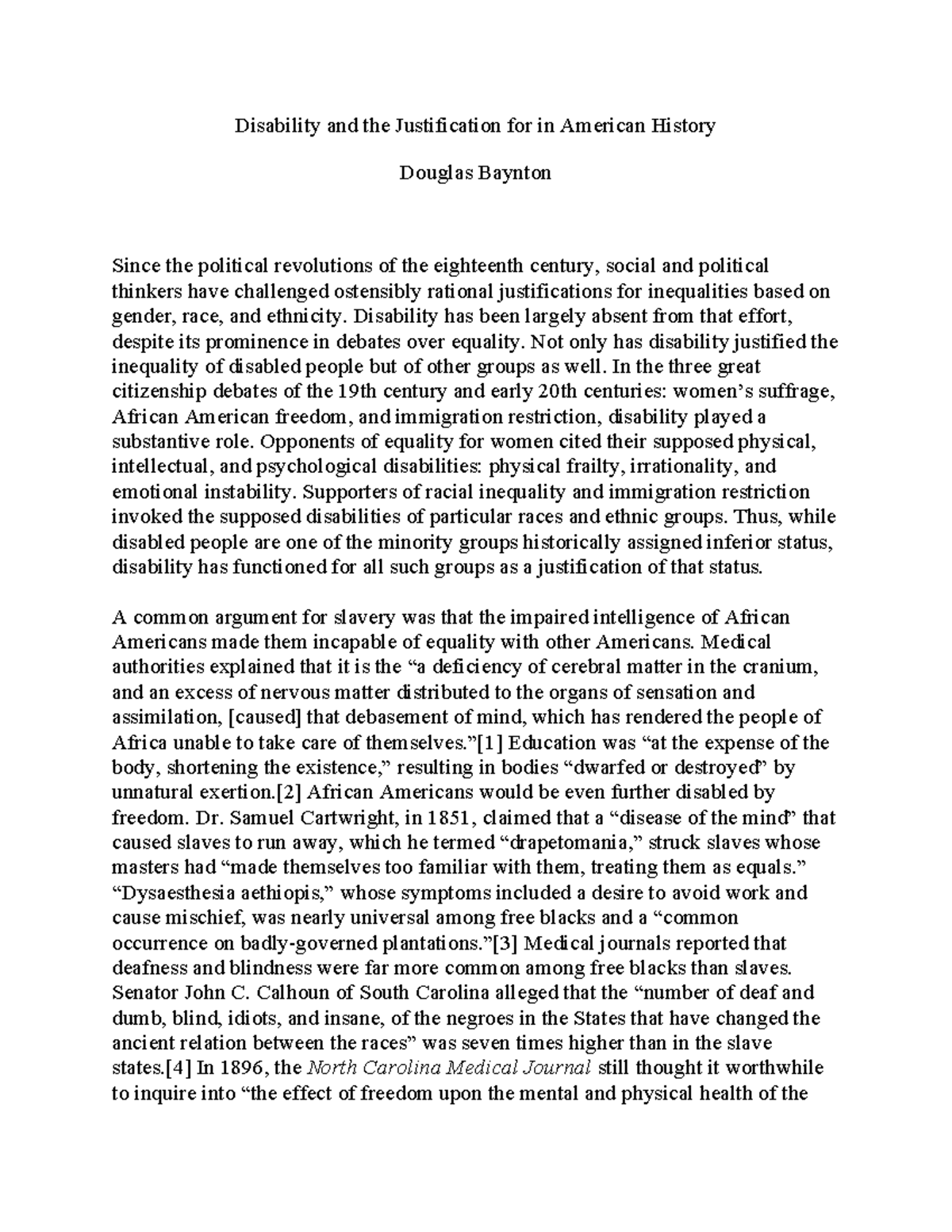 Disability's Role in Justifying Inequality in American History: A Study ...