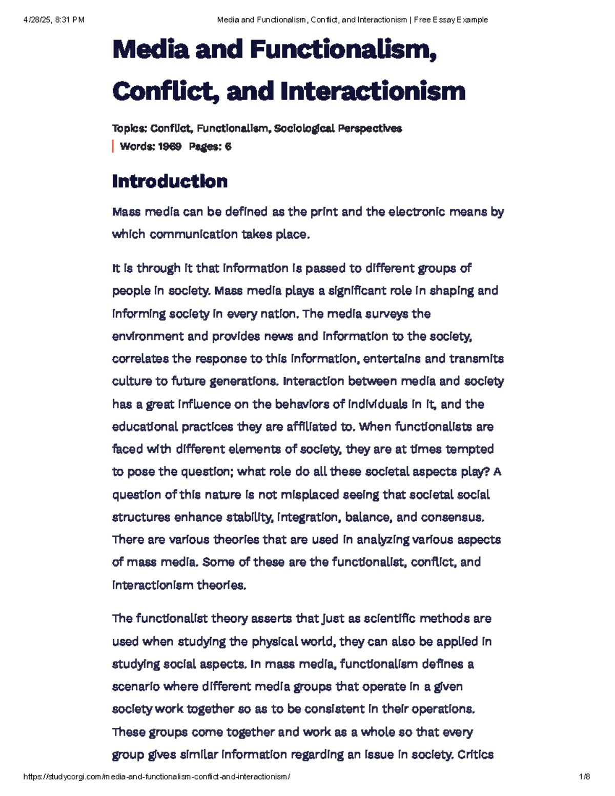 Theories of Media: Functionalism, Conflict, and Interactionism (SOC101 ...