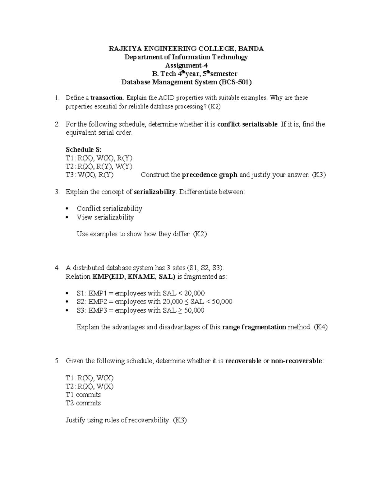Assignment 4 - Database Management System (B.Tech 4th Year) - Studocu