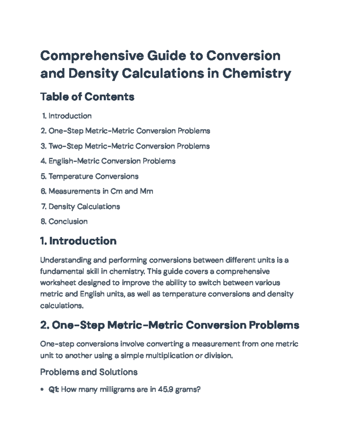 Comprehensive Guide to Metric and English Unit Conversions in Chemistry ...
